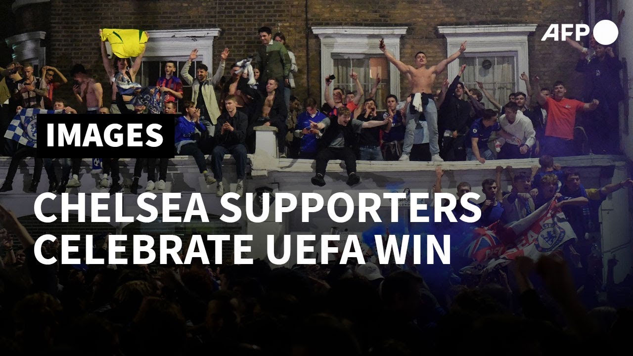 Chelsea fans celebrate Champions League victory near Stamford Bridge ...