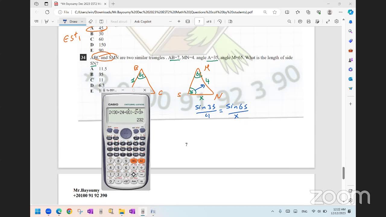 Mr.Bayoumy December 2023 EST2 Math (Questions coll by students) - YouTube
