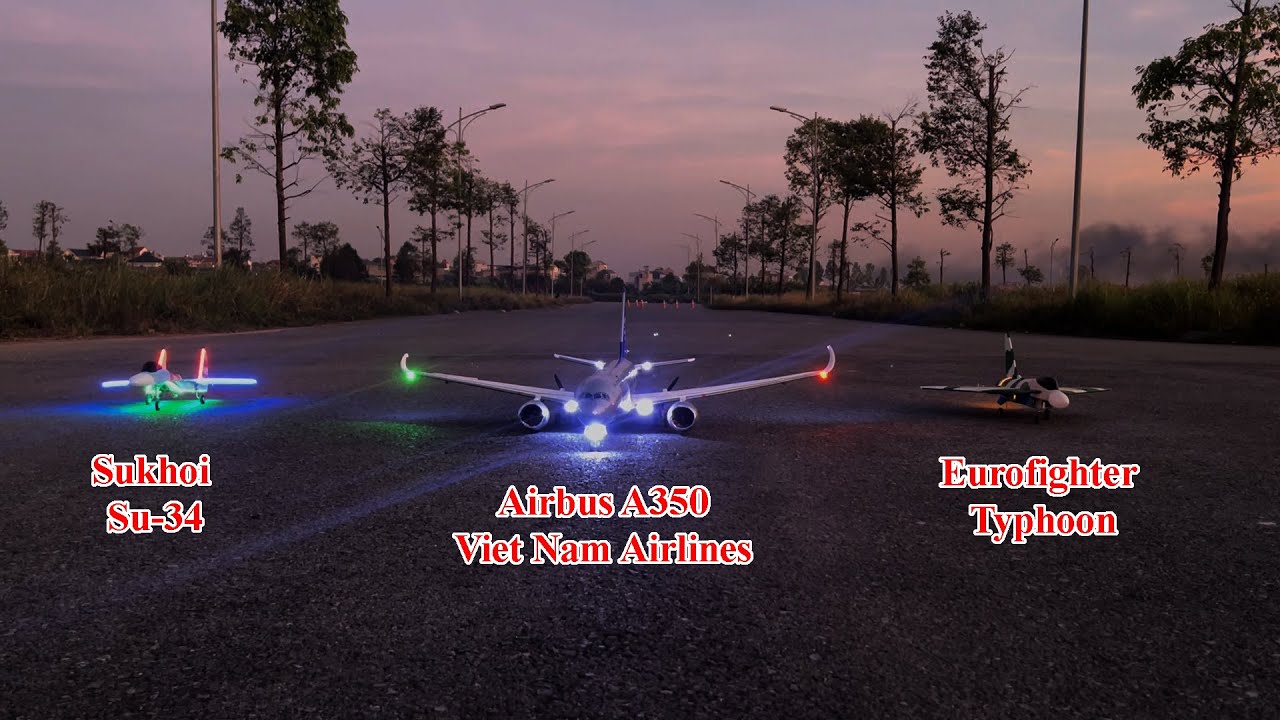 Tập bay đội hình hộ tống Airbus A350 - Su34 - Eurofighter Typhoon ...