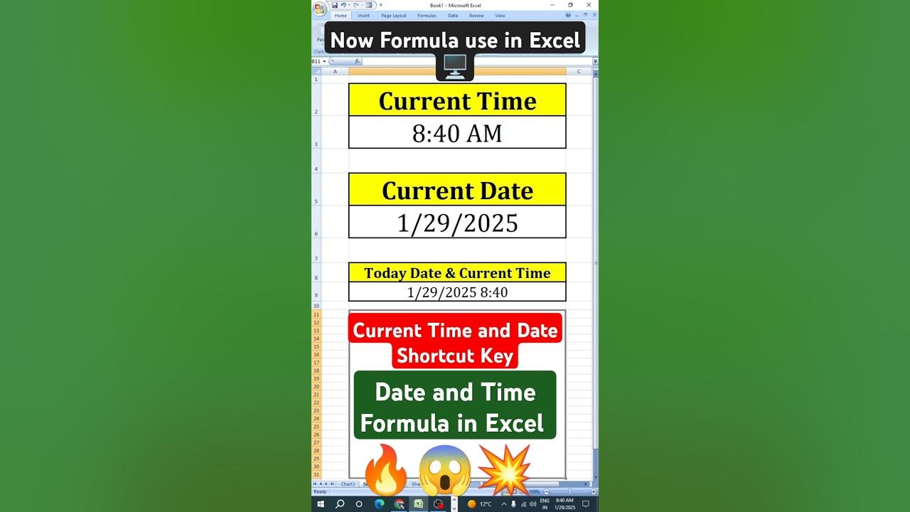 Current Time, Date Shortcut Key & Now Formula use in Excel 💯 | #excelformula # ...