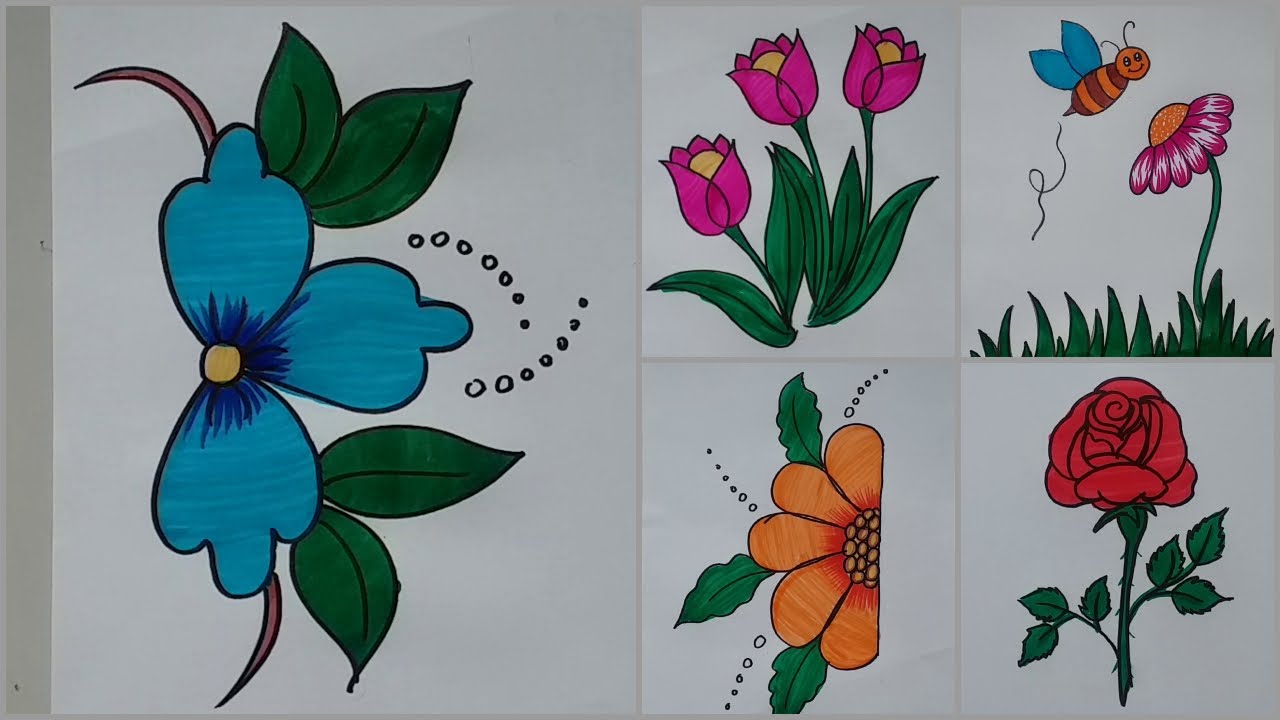 Easy Colorful Flower Drawing Ideas | tutorial, flower | The Ultimate ...