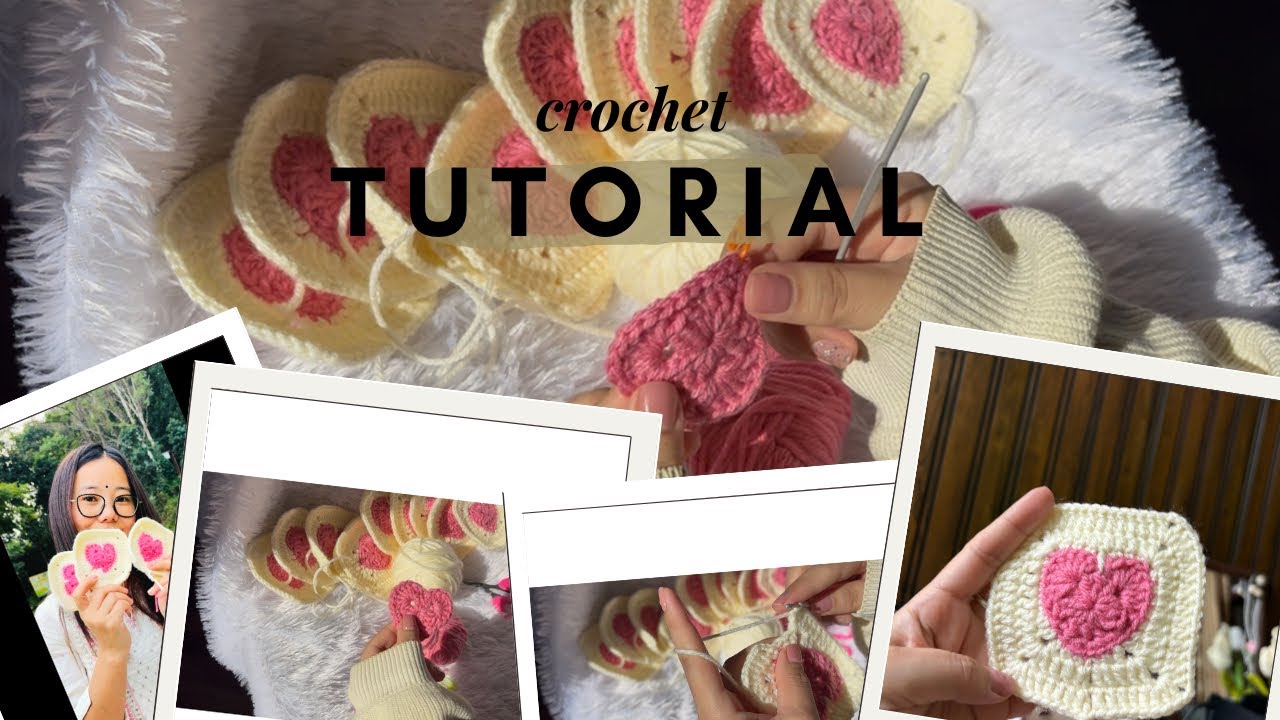 Tutorial for crochet heart shaped granny square for bag| step by step ...