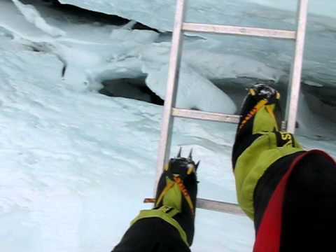 Everest Khumbu Icefall Ladder Crossing - YouTube