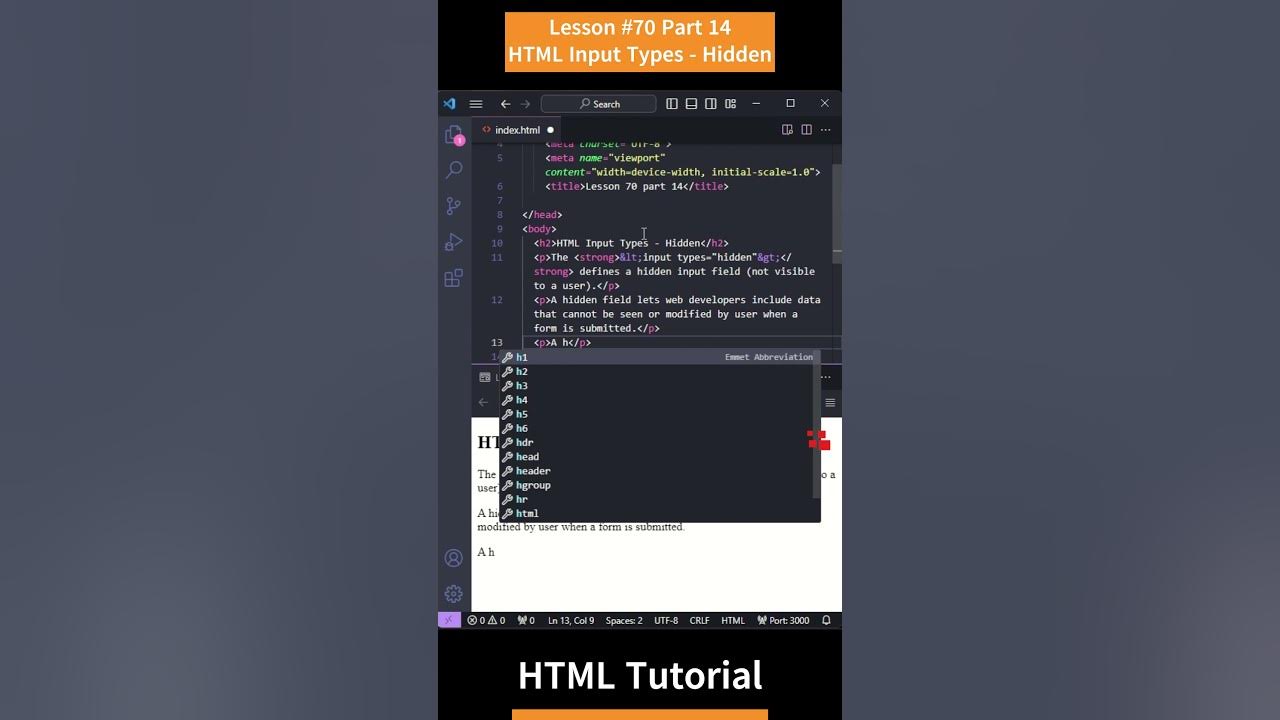 Html Tutorial Lesson 70 Html Input Types Hidden Part 14 Shorts Html Css Htmltutorial