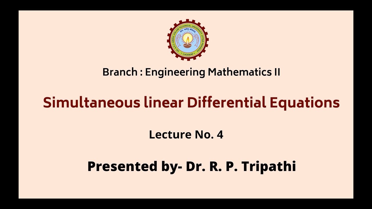 Engg. Mathematics - II | Simultaneous Linear Differential Equations ...