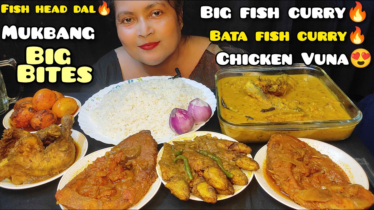 EATING BIG FISH CURRY, CHICKEN VUNA, BATA MACH ER CURRY, FISH HEAD DAL ...
