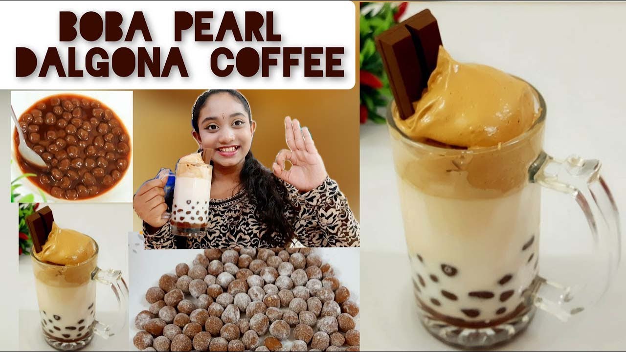 Boba Dalgona Coffee || Dalgona coffee with boba pearls || Homemade Boba ...