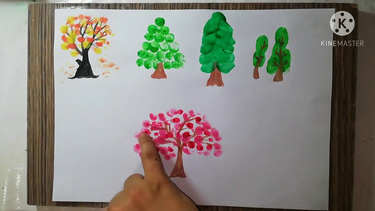 7 Types of Trees using Thumb prints | finger painting | thumb painting ...