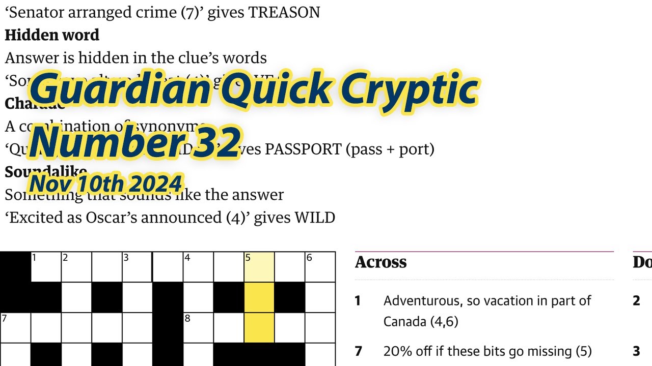 Solved - Guardian Quick Cryptic Crossword No 32 - Set by Fed - YouTube
