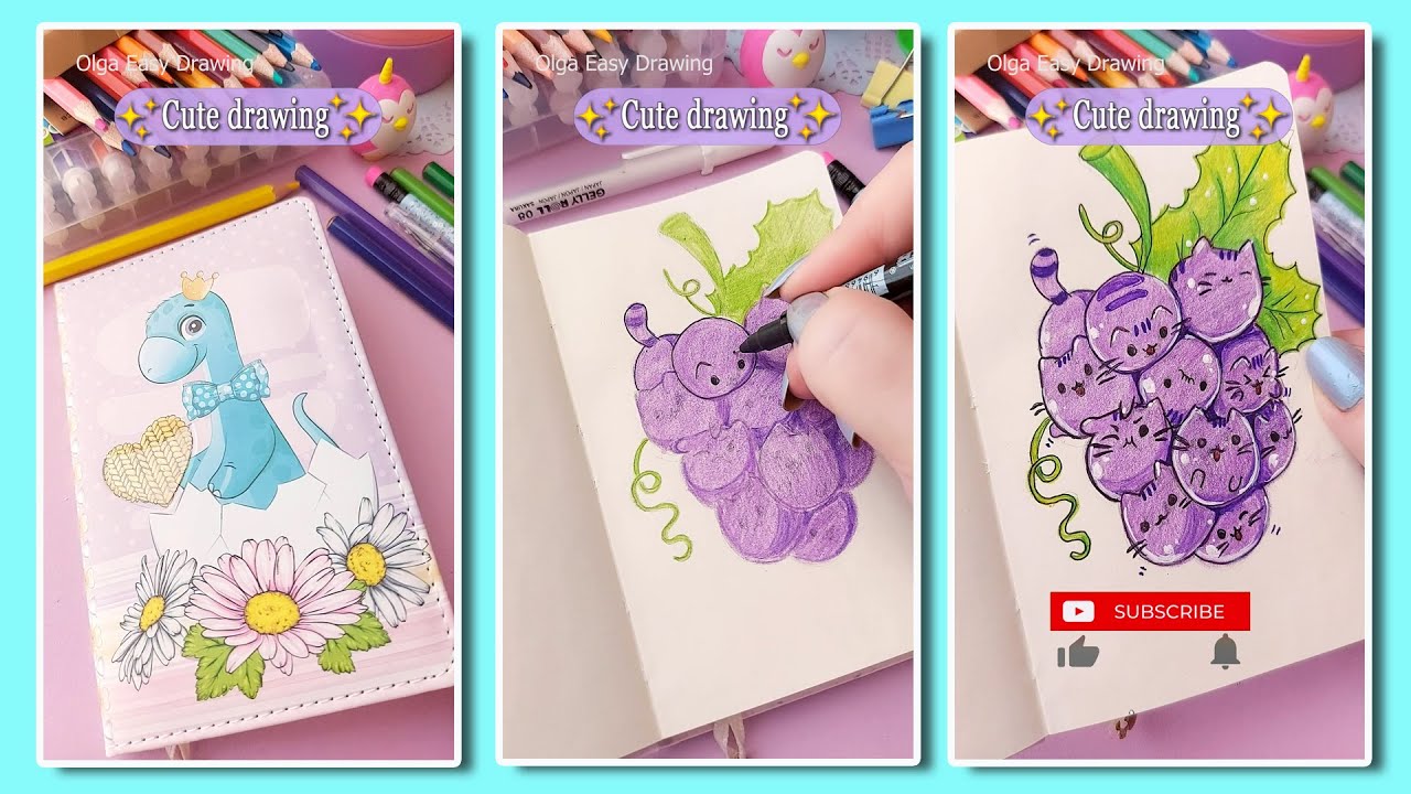 How to draw a creative grapes with cats card💥Painting technique - YouTube