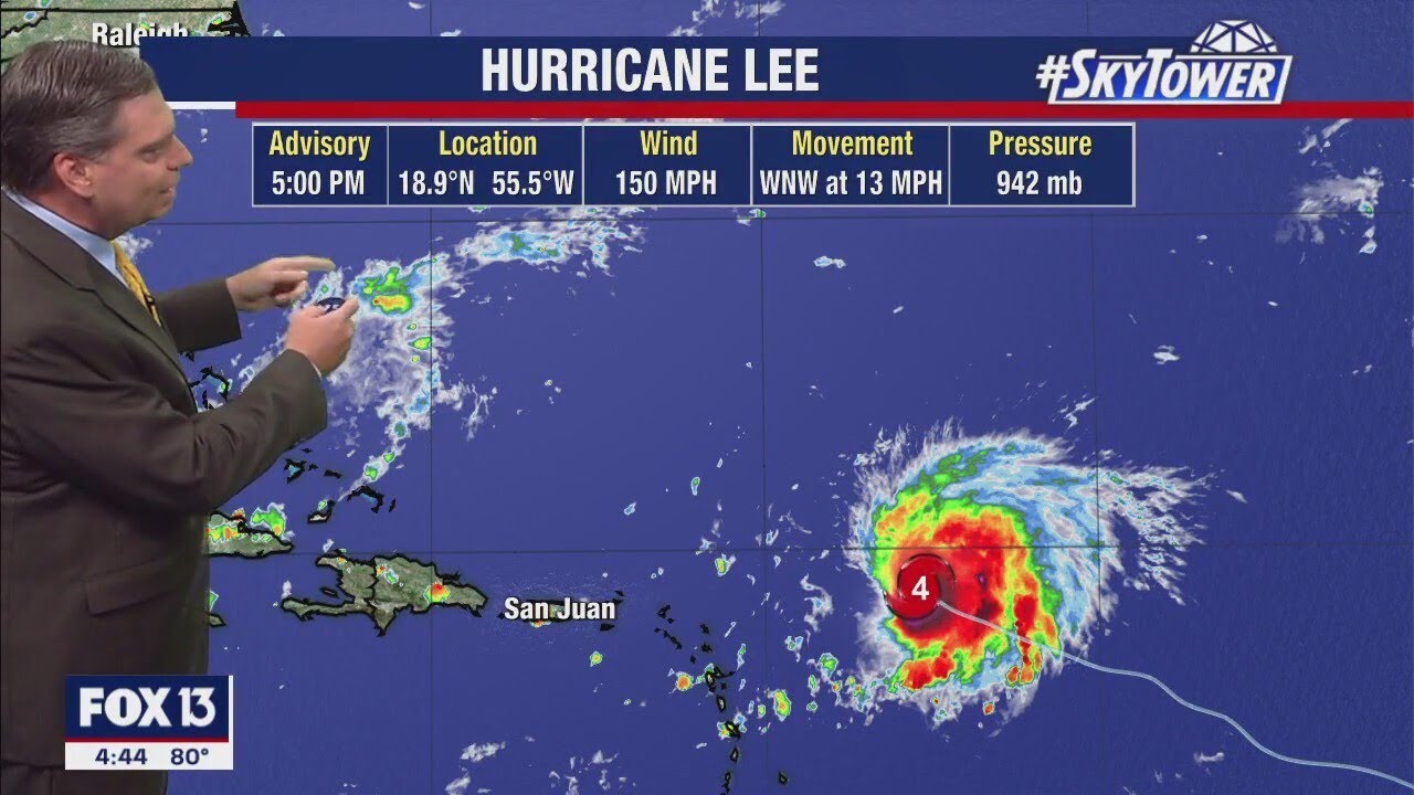 Hurricane Lee continues over Atlantic as Cat 4 storm - YouTube