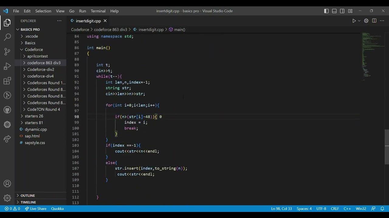 A. Insert Digit | Codeforces Round 863 (Div. 3) | Codeforces Solutions With Explanations # ...