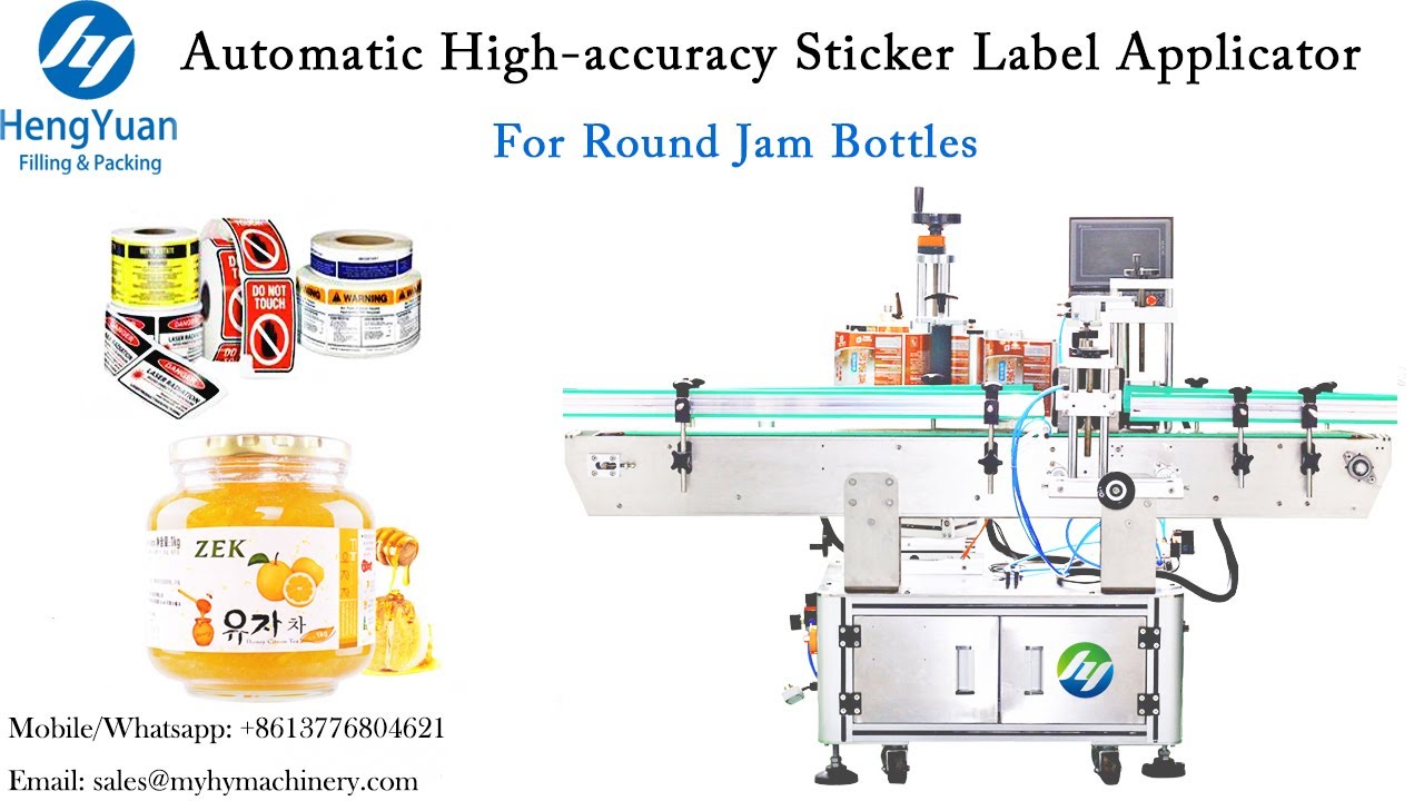Automatic High accuracy Sticker Label Applicator | Orange Jam Bottle ...