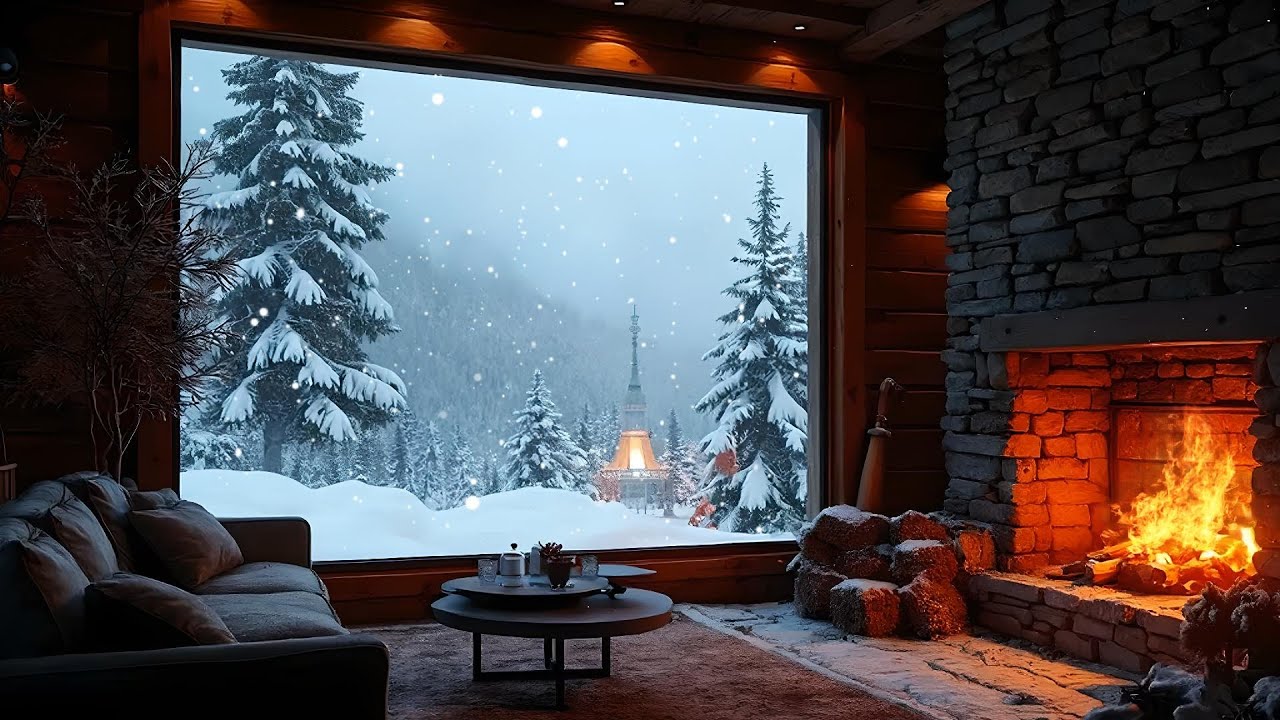 Blizzard sounds for sleeping On A Peaceful Winter Day Fireplace ...