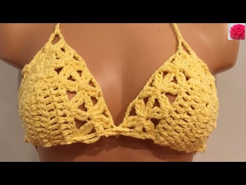 Crochet bikini top with flowers/ How to crochet burkini top with Flowers for Summer/ Video Tutorial