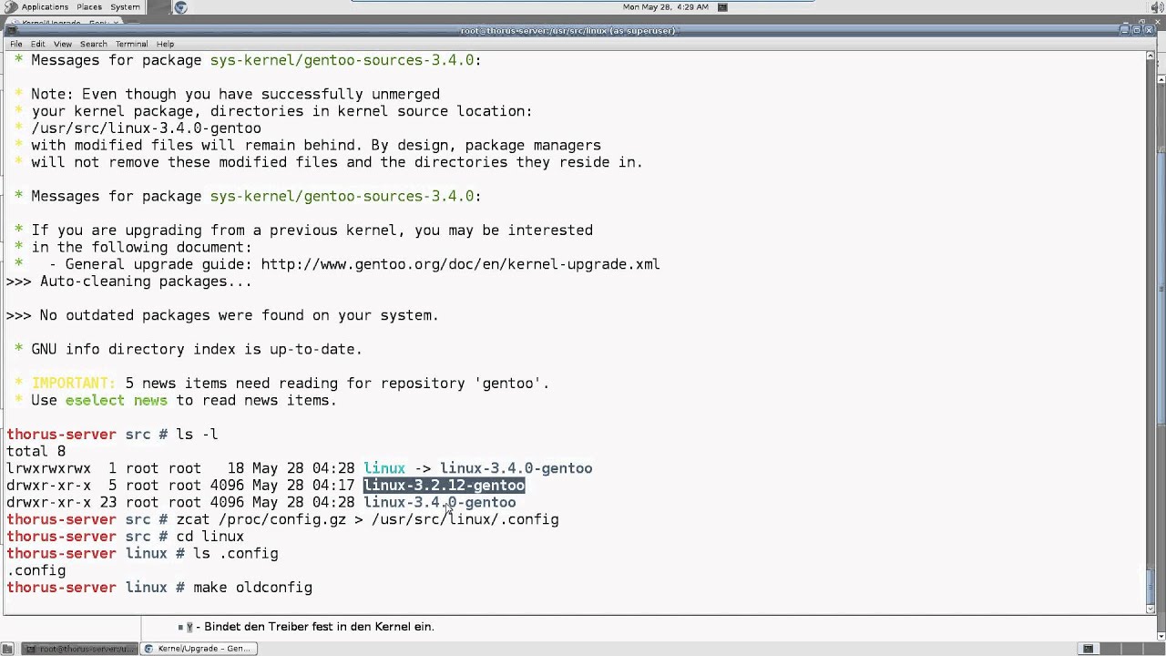 Gentoo / Linux Kernel update - YouTube