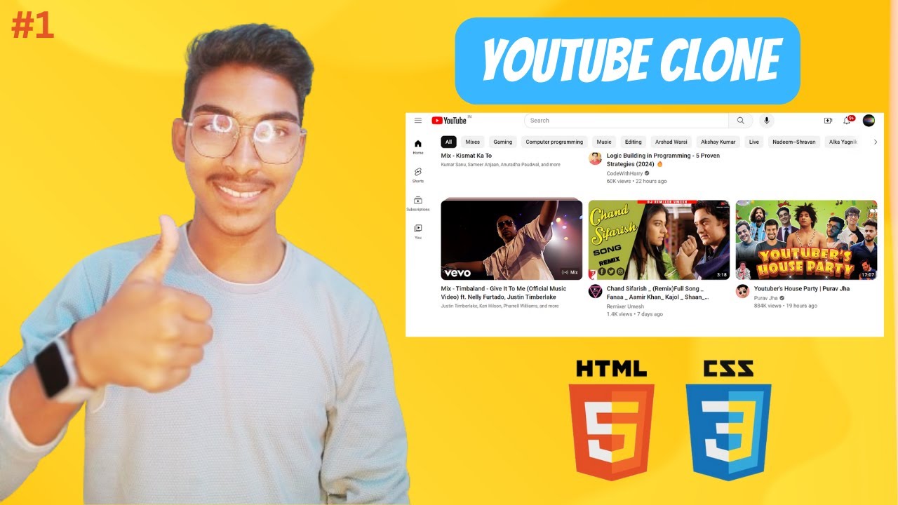 How To Build YouTube Clone Using HTML & CSS || #1 Tutorial | Hindi ...