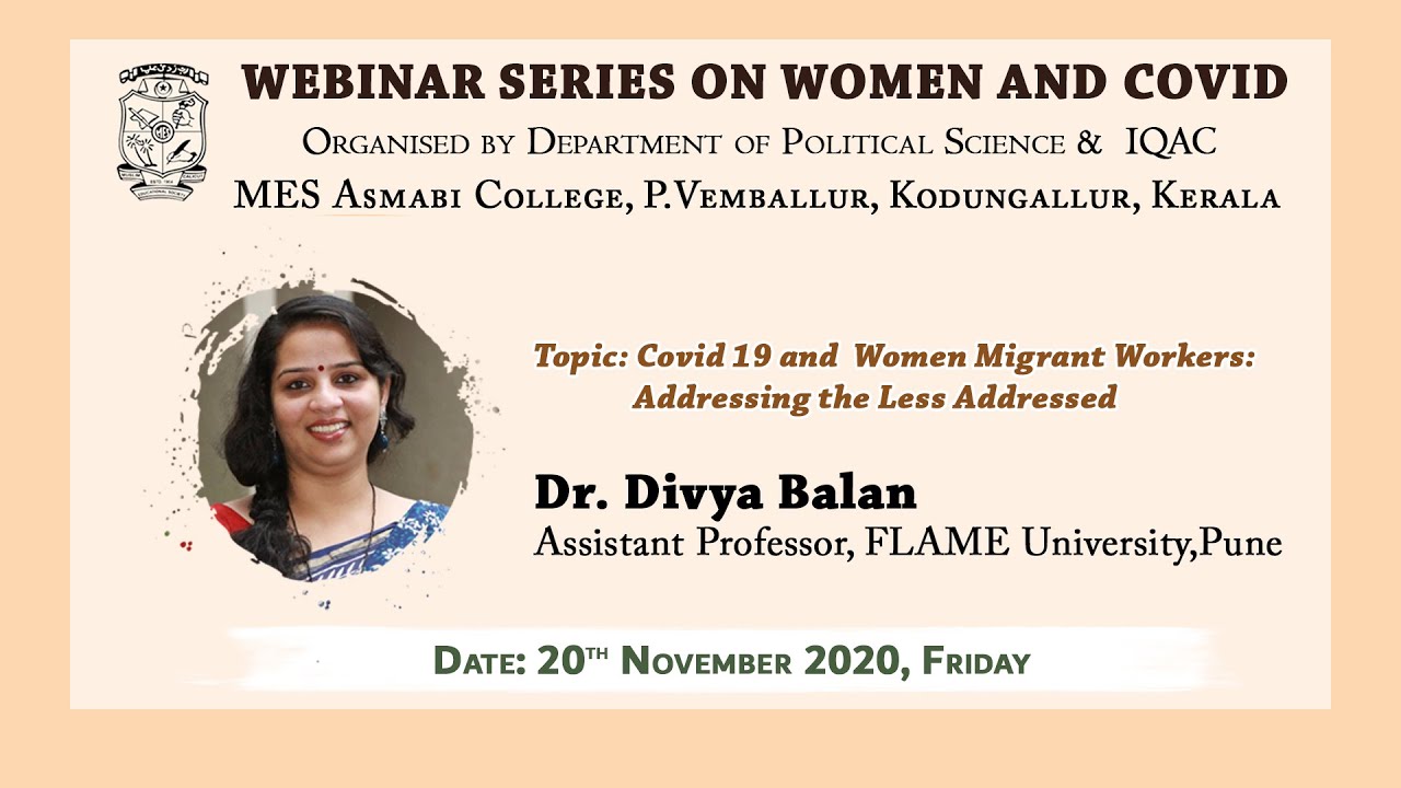 Webinar Series on Women & Covid Day 3:Talk by Dr. Divya Balan ...