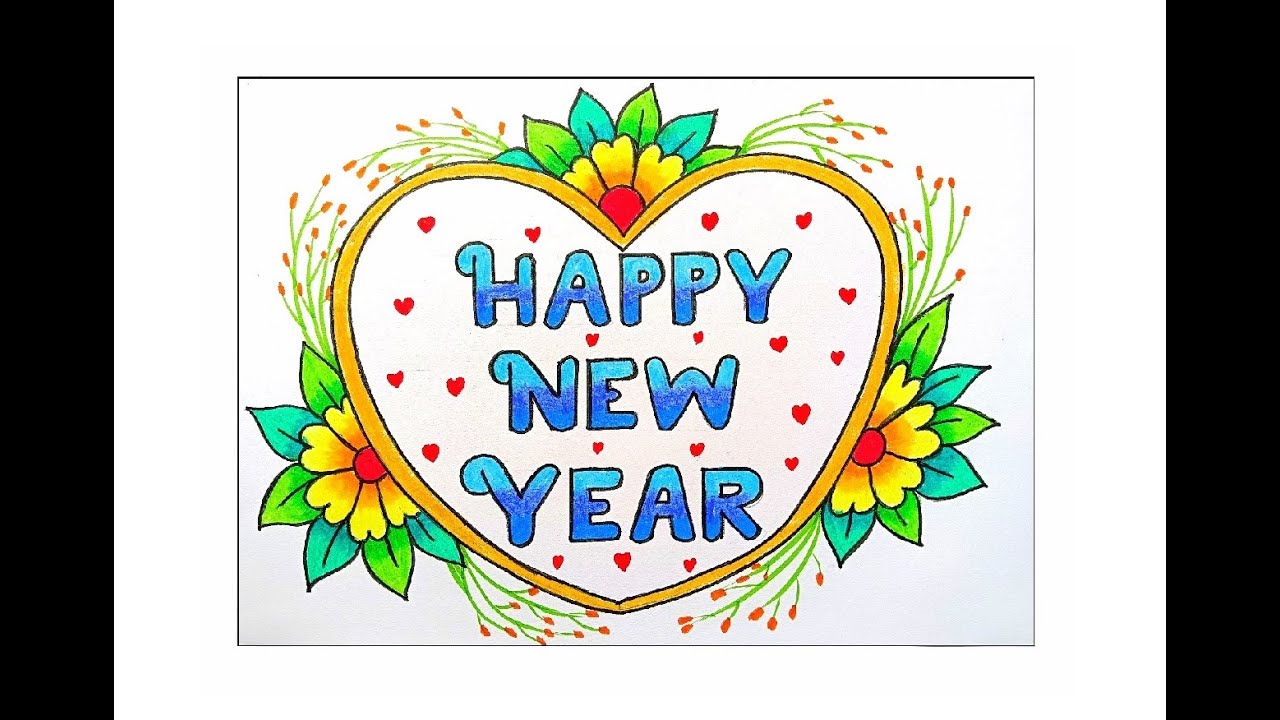 HOW TO DRAW HAPPY NEW YEAR DRAWING/HAPPY NEW YEAR DRAWING EASY/HAPPY ...