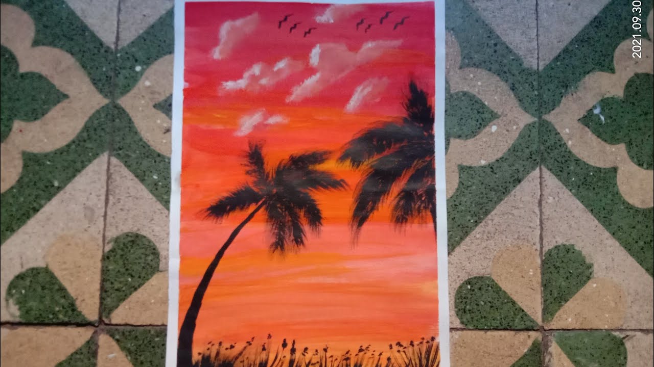 Easy and Beautiful Sunset Painting | Poster Color drawing || - YouTube