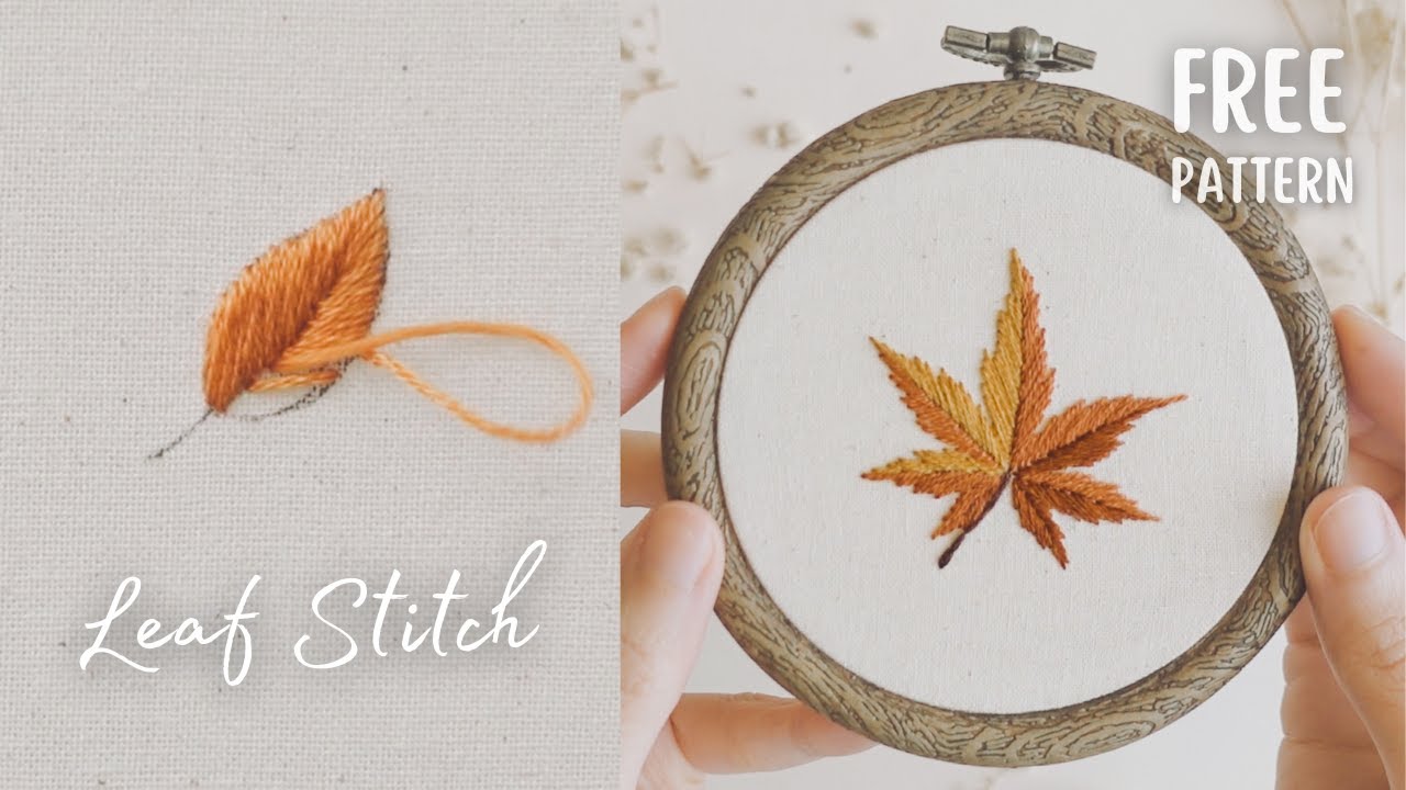 Learn Leaf stitch with FREE Maple leaf embroidery pattern 🍁 - YouTube