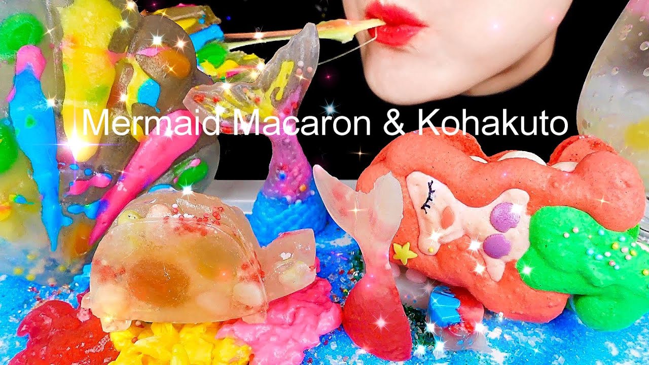 ASMR MERMAID MACARON, JEWEL CANDY KOHAKUTO MUKBANG 직접만든 보석젤리 코하쿠토, 인어공주 ...