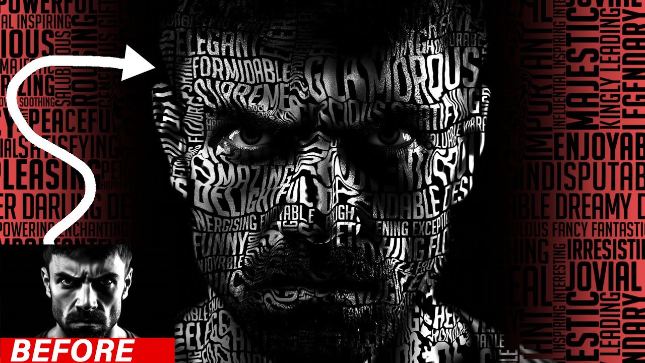 Adobe Photoshop | How to make a Text Typography Face Portrait in 2 mins ...