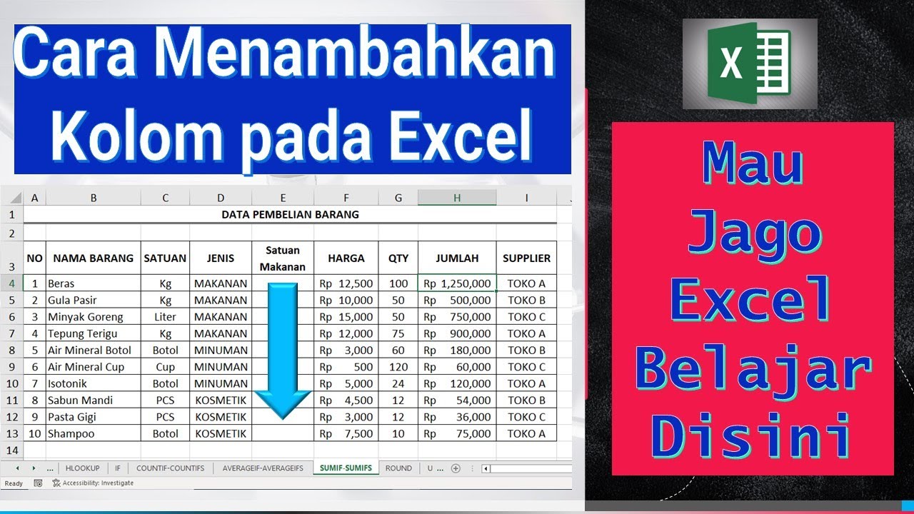 Cara Menambahkan Kolom pada Excel - YouTube