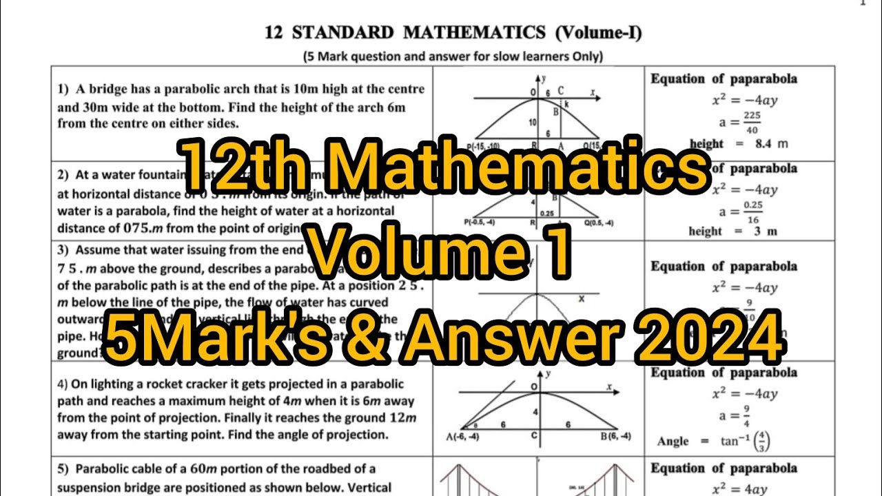 12th Mathematics volume 1- 5 Mark's and Answer Key 2024 - YouTube