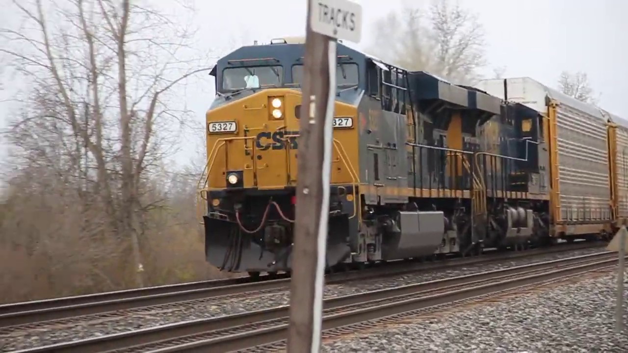 (HD)CSX 5327 Western Maryland Fireball unit ES40DC hauling a general ...
