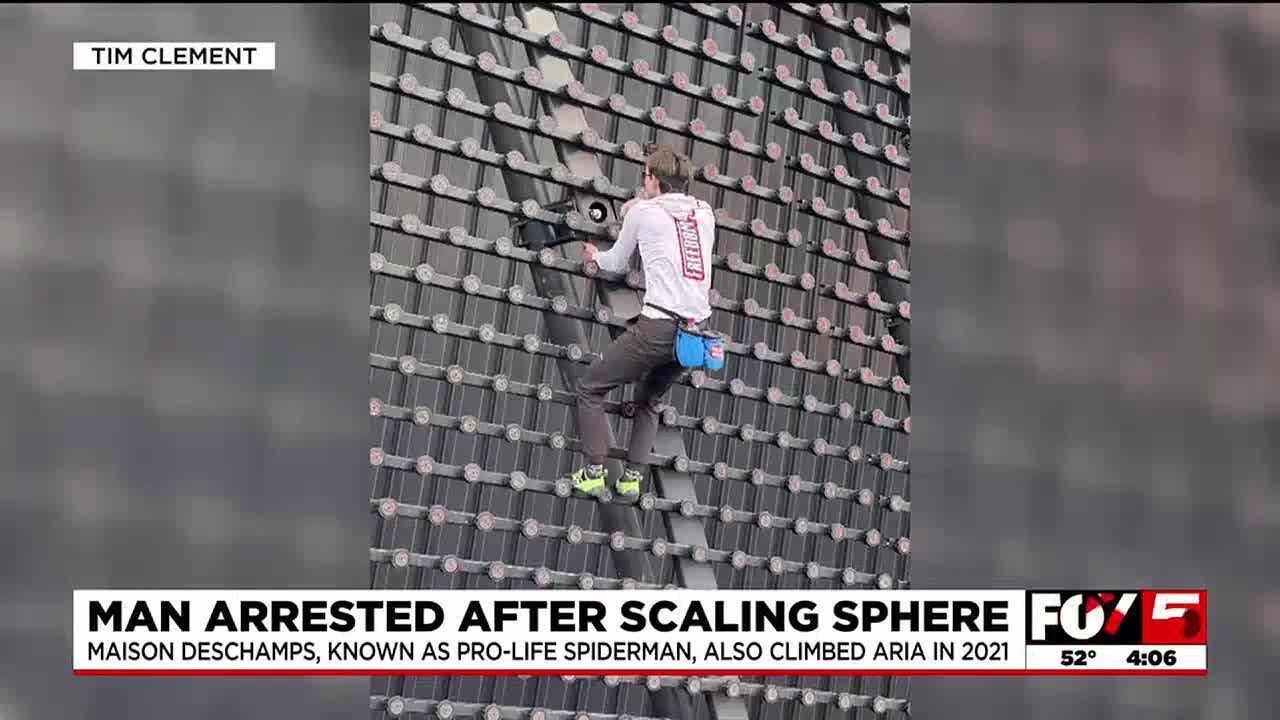 Strat camera captures man climbing Sphere in Las Vegas - YouTube