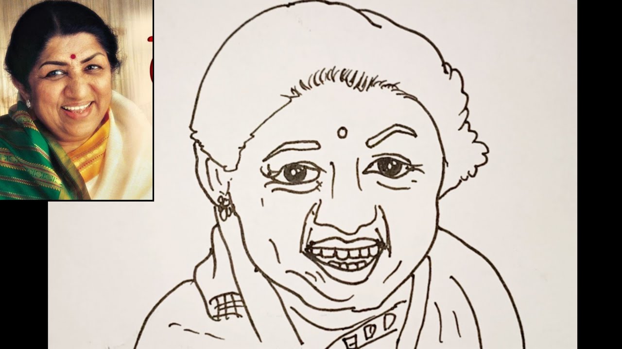 How To Draw Lata Mangeshkar Sketch Step By Step |Drawing Lata ...