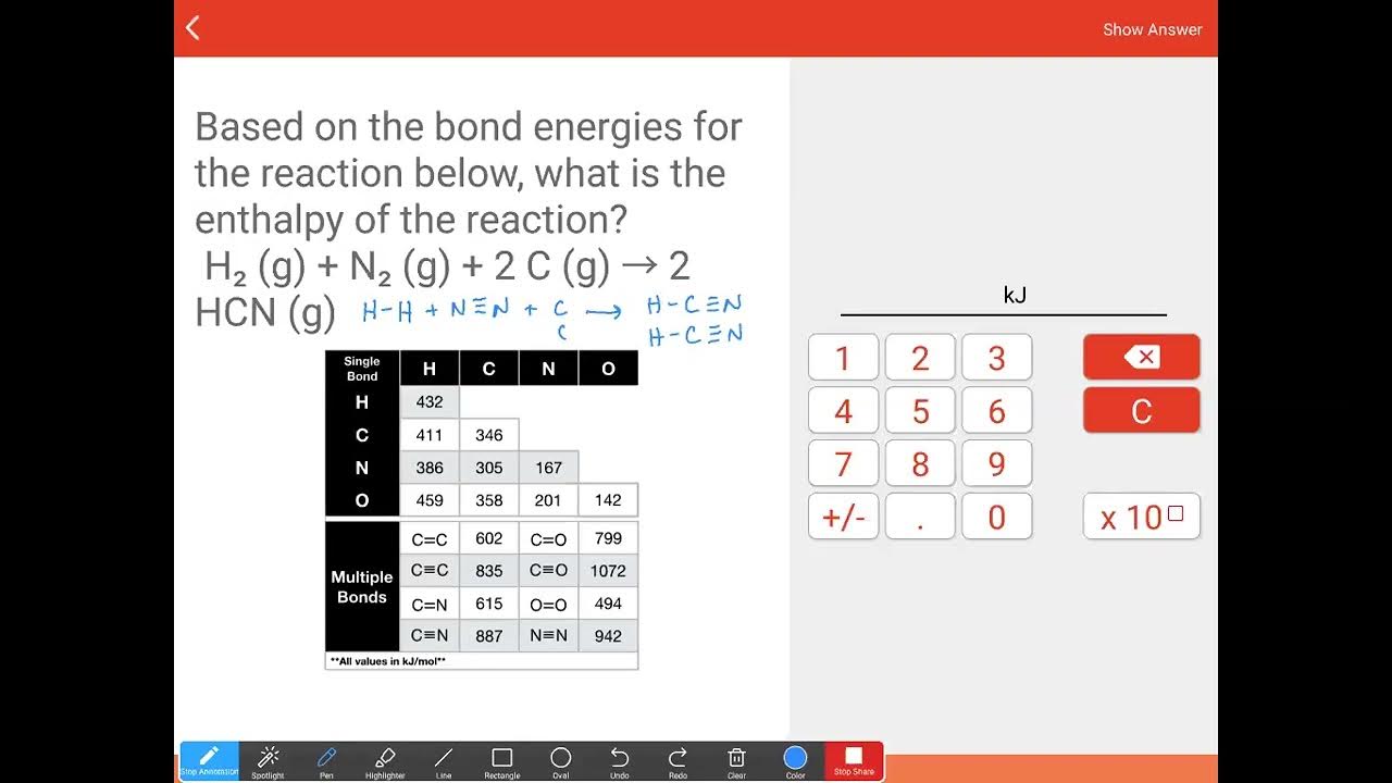 Calculating Enthalpy of Reaction with given Bond Energies - YouTube