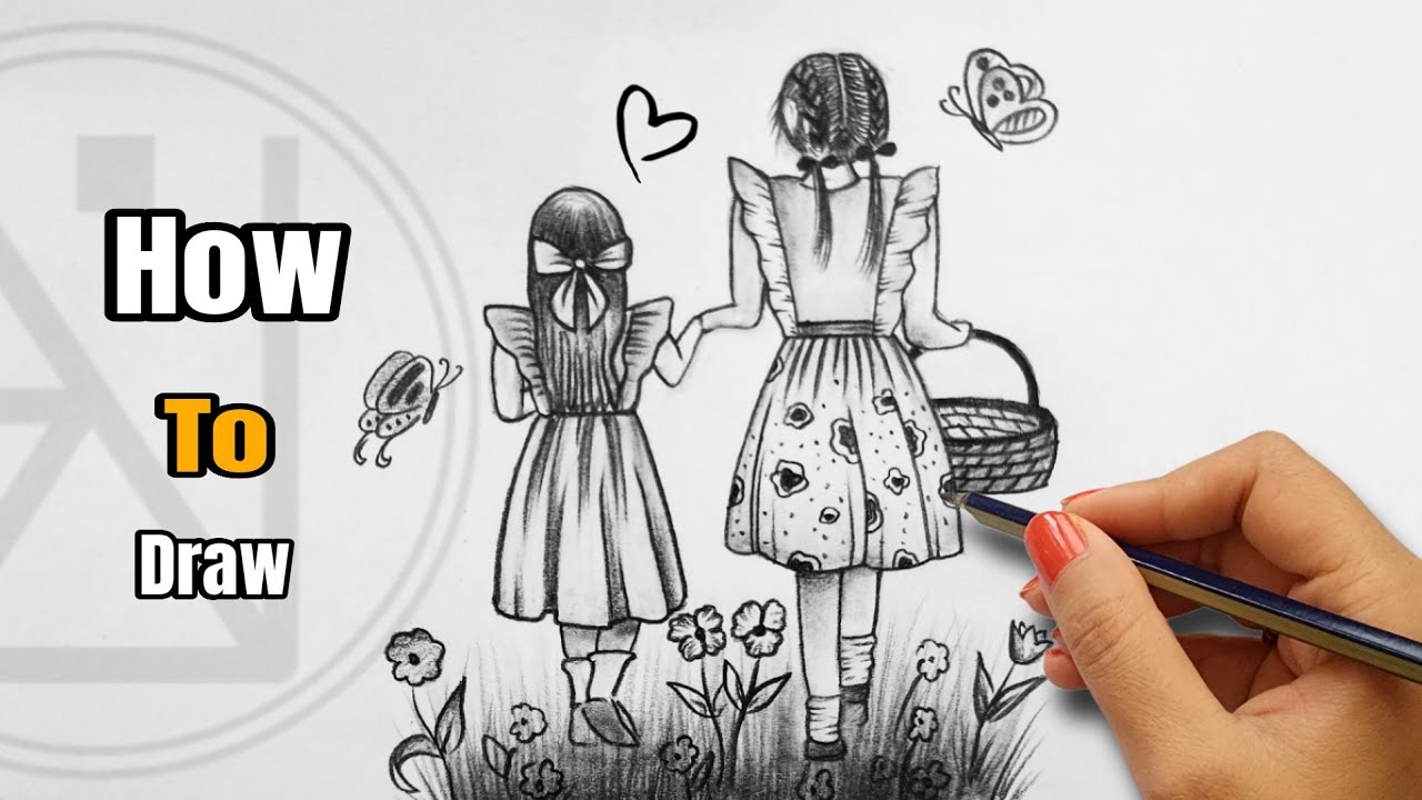 Pencil Drawing of Two Sisters: A Beautiful Bond of Love and Friendship ...