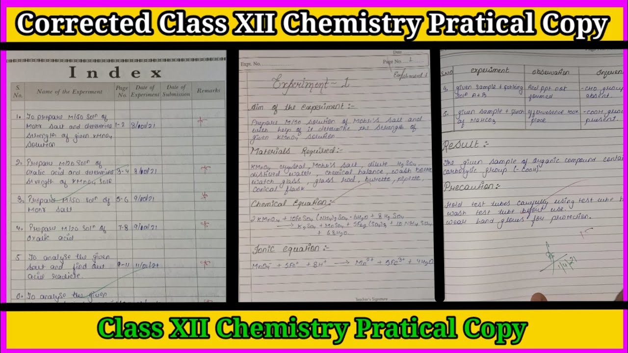 Class XII Chemistry corrected Pratical Notebook || CBSE Class XII ...