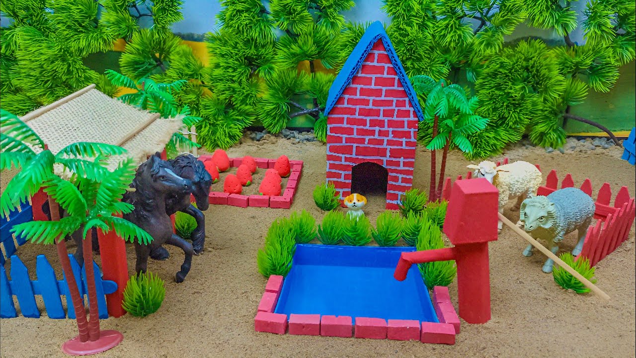 DIY Mini Farm with mini house construction | diy fish pond | mini water ...