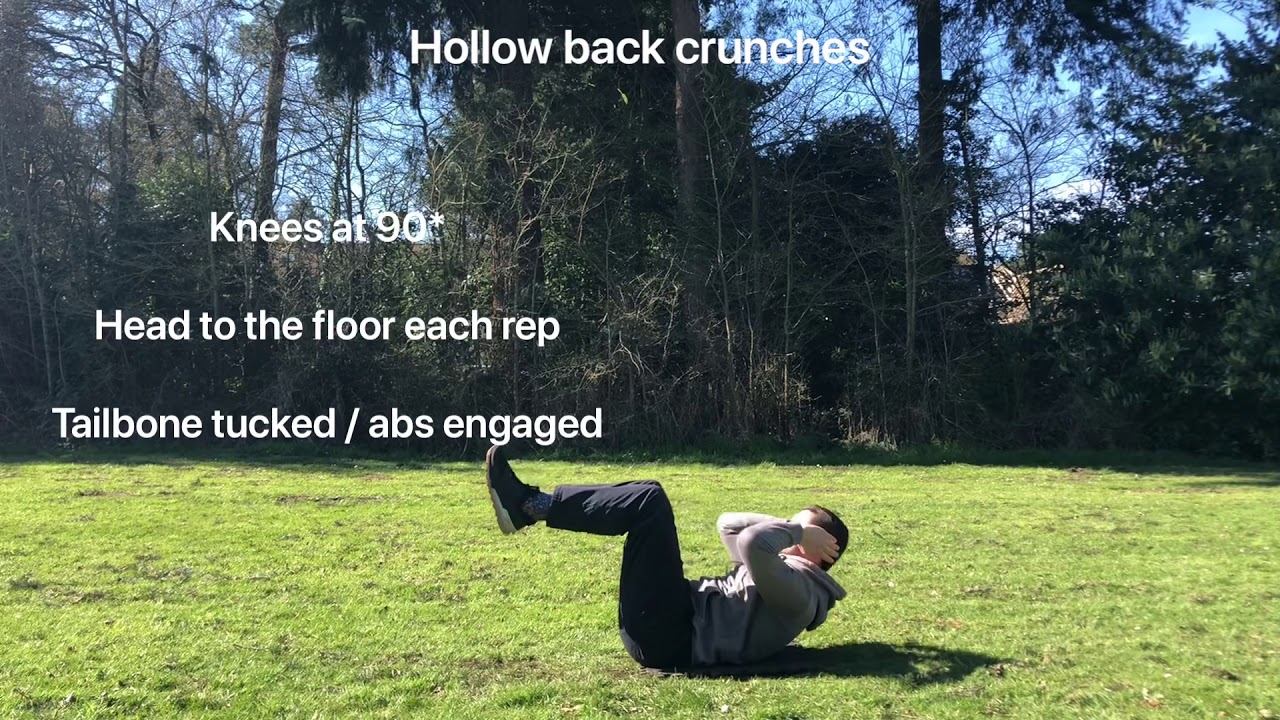 Hollow back crunches instructional - YouTube