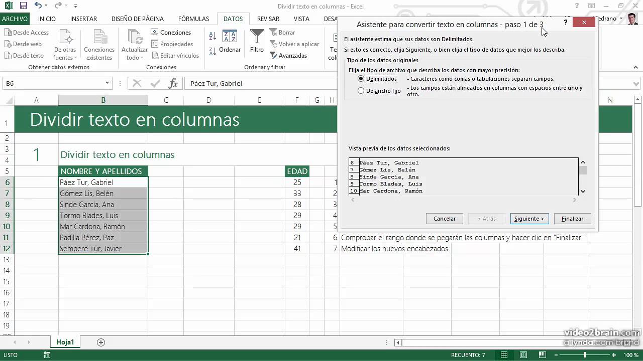 46 Dividir texto en columnas en Excel - YouTube