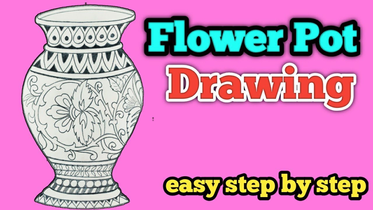 Flower Pot Drawing//how to draw a flower pot step by step//फूलदान का ...