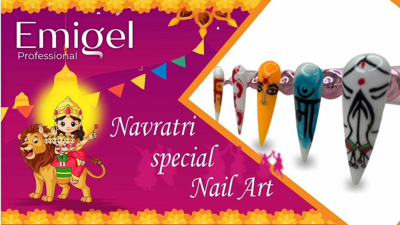 Navratri Nail art design | step by step nail art tutorial - YouTube