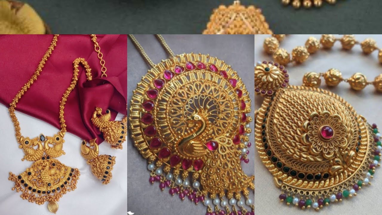 Gold pendant with matching earrings designs with weight|lightweight ...