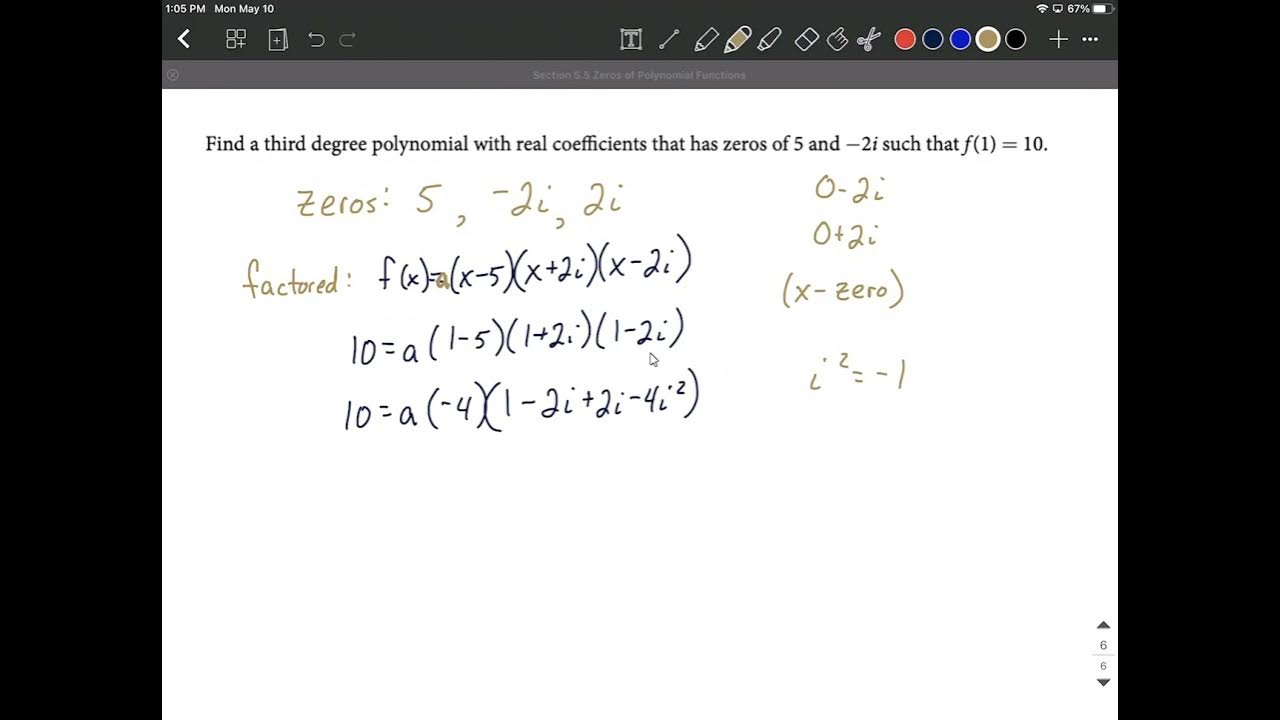 Complex Conjugate Theorem | Find Polynomial Function Given Zeros (real