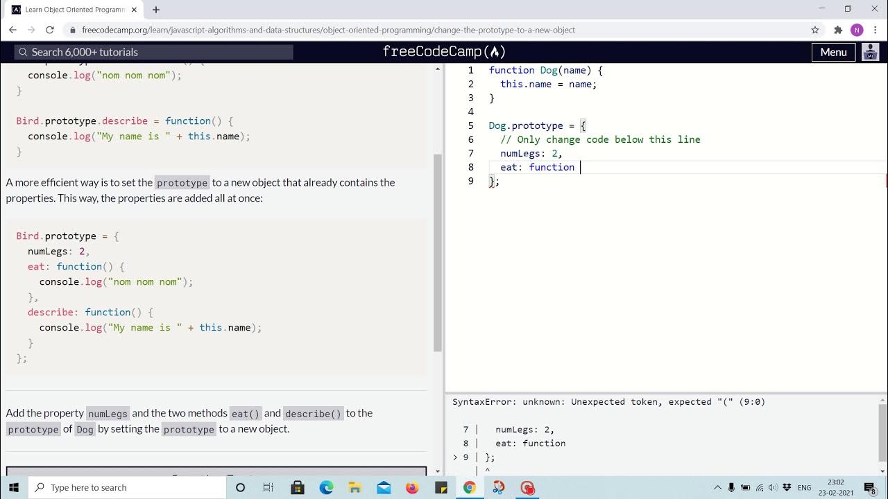 Tutorial 13 - Change the prototype to a new object - freecodecamp - YouTube
