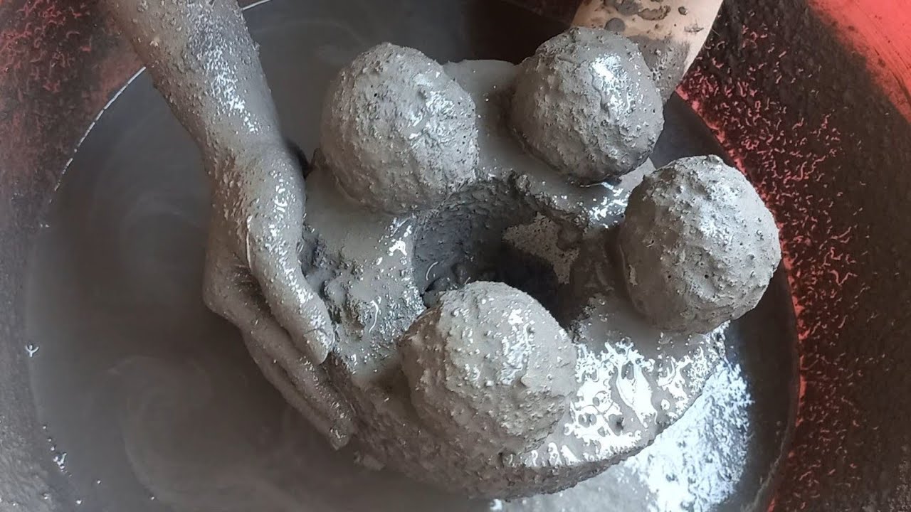 ASMR dusty soft charcoal ashes pots balls crumbling in water dipping ...