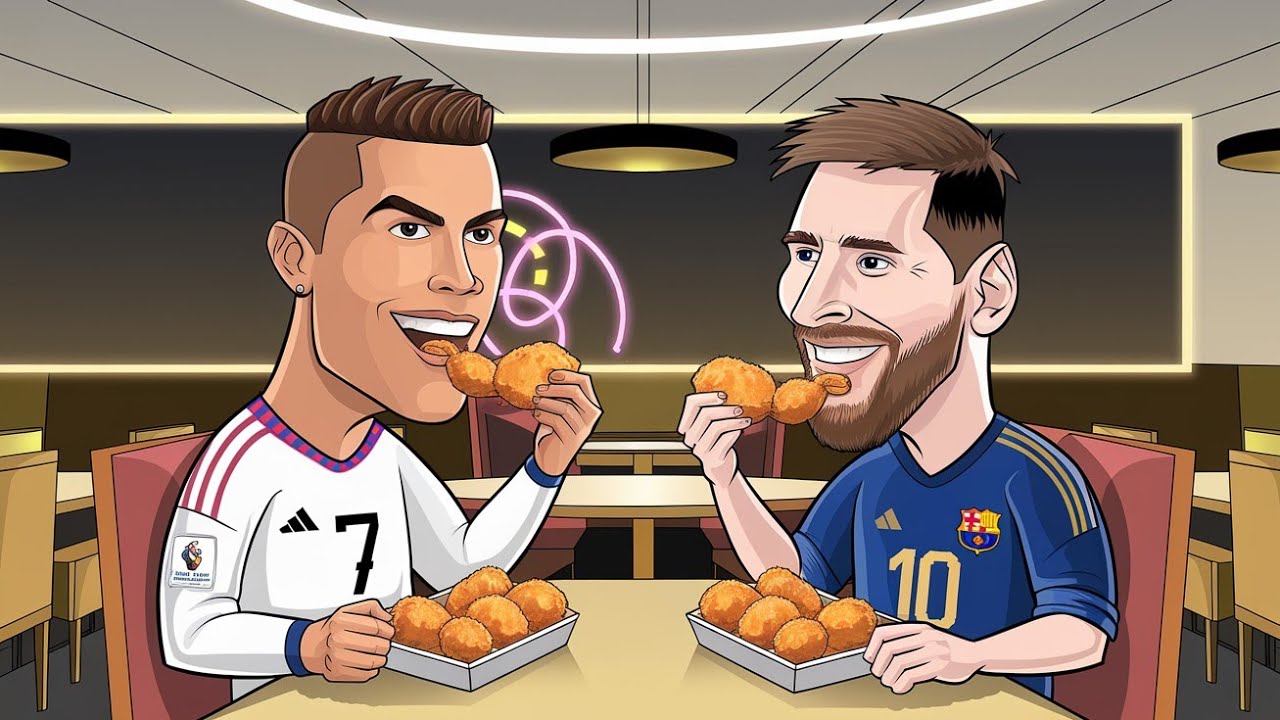 Ronaldo vs Messi eating crispy chicken - YouTube