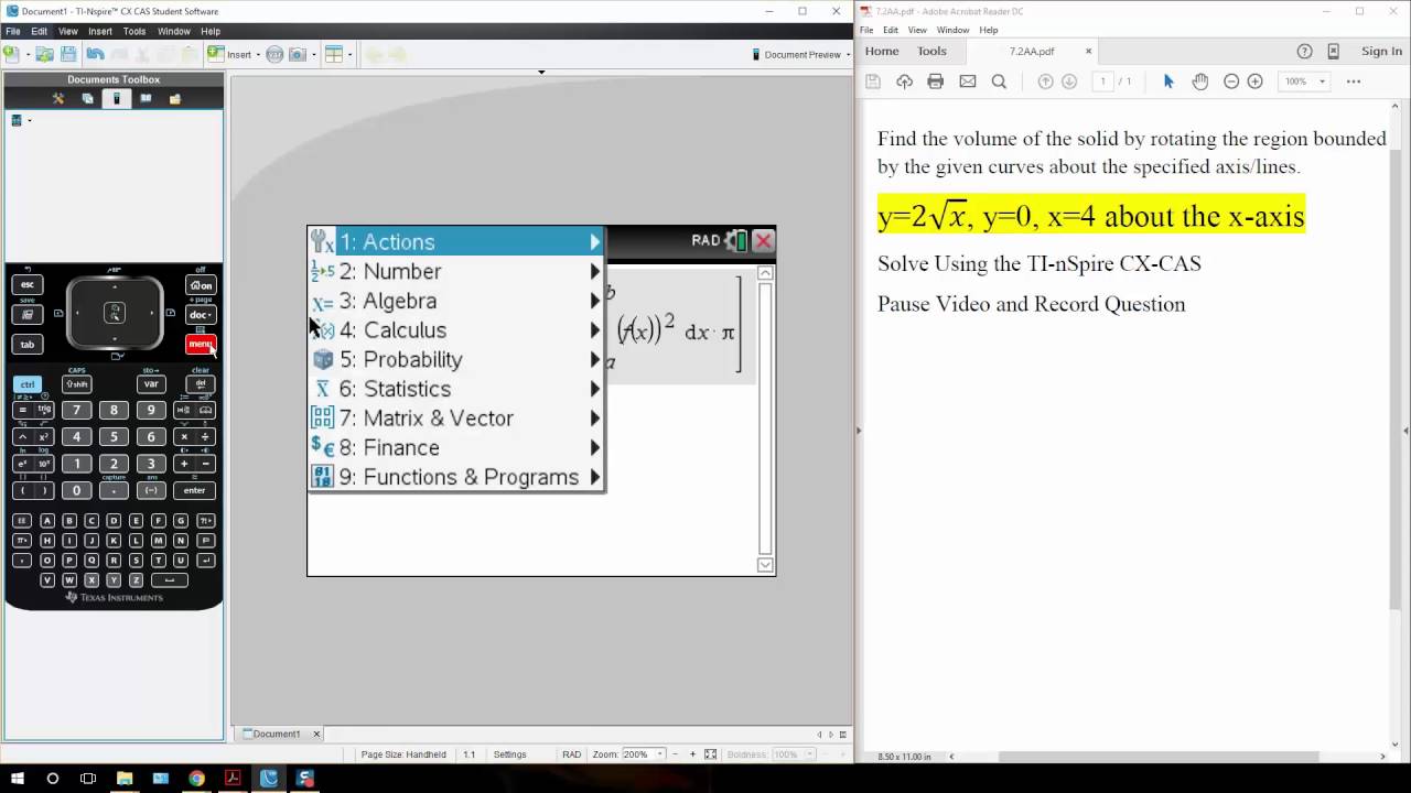 Calc 2: Volume (TI-nSpire CX CAS) ptA - YouTube