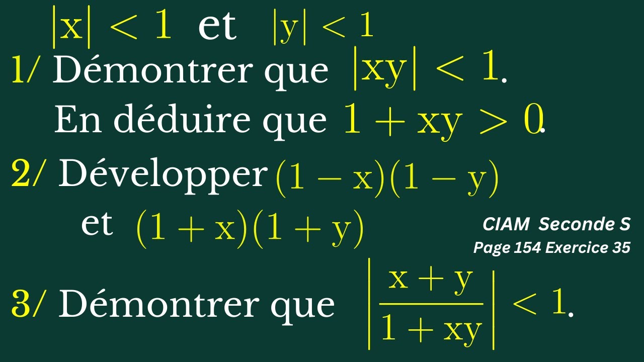 Calcul dans R: Montrer que si |(x+y)/(1+xy)| est strictement inférieur ...