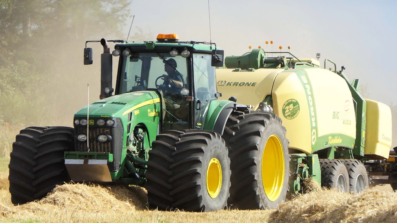 John Deere 8530 on duty w/ Krone BigPack 1290 HDP HighSpeed Baler ...