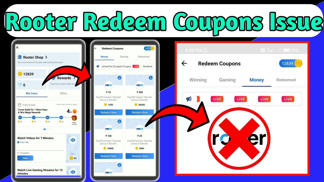 Rooter redeem code issue ( No reason) || why rooter remove all coupons || rooter new update # ...