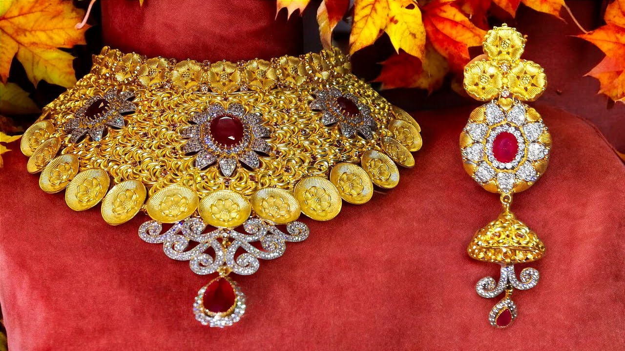 Elegnat Necklace Set || Bridal Gold Choker Set || Duhlan ka sone ka Set ...